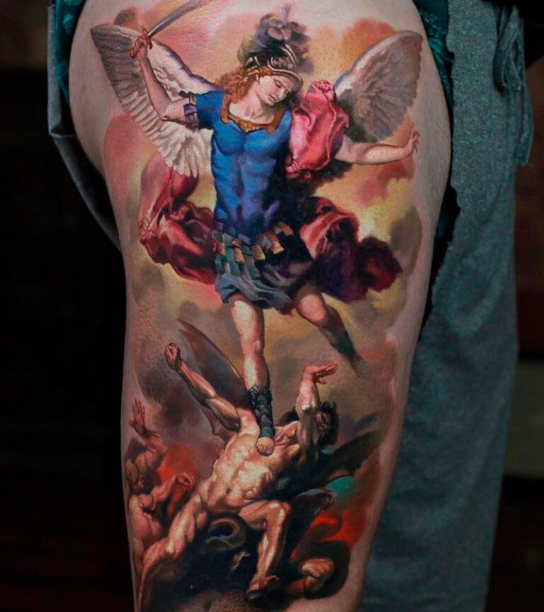 Tatuajes de San Miguel Arcángel: 👼 Significado + imágenes - Rey Tatuaje